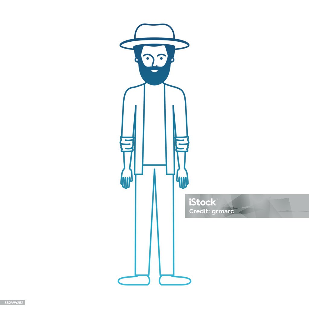 Man With Hat And Jacket And Pants And Shoes With Short Hair And Beard