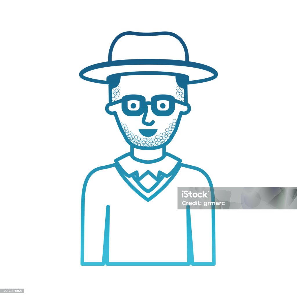 Man Half Body With Hat And Glasses And Sweater With Short Hair And