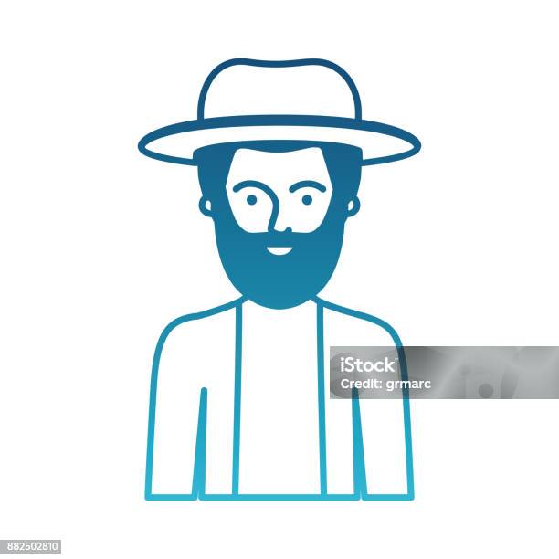 Man Half Body With Hat And Jacket With Short Hair And Beard In Degraded