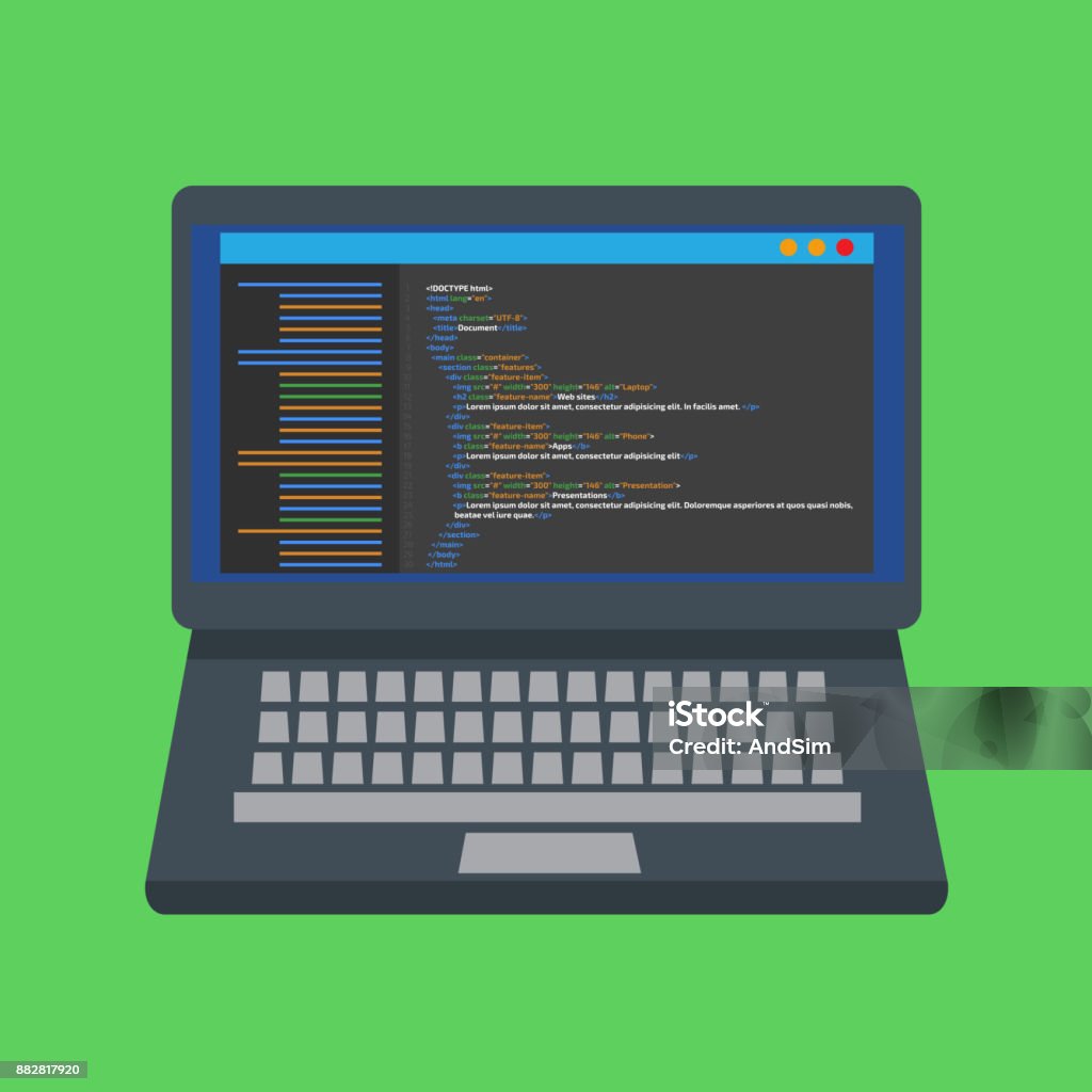 Html Code Website Laptop Coding Programming Concept Vector Illustration