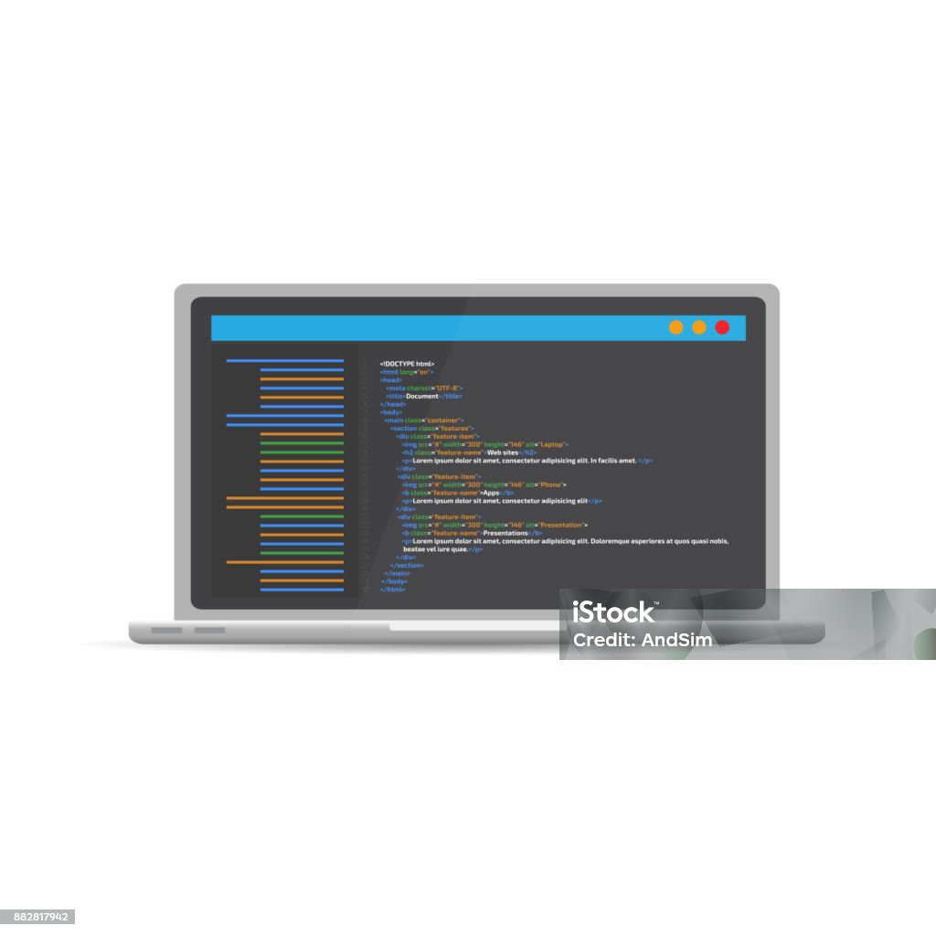 Html Code Website Laptop Coding Programming Concept Vector Illustration