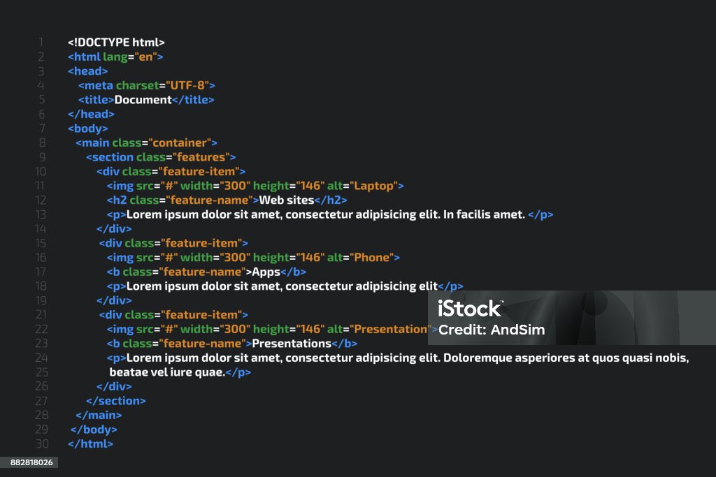 Html Code Website Coding Programming Concept Vector Illustration Stock