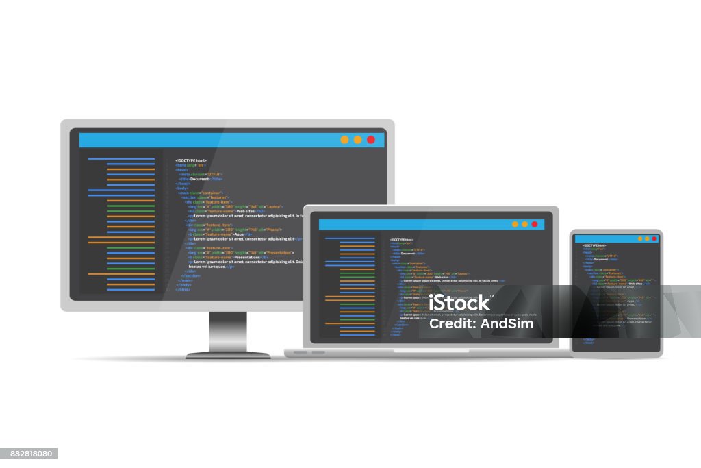 Html Code Website Laptop Desktop Tablet Coding Programming Concept