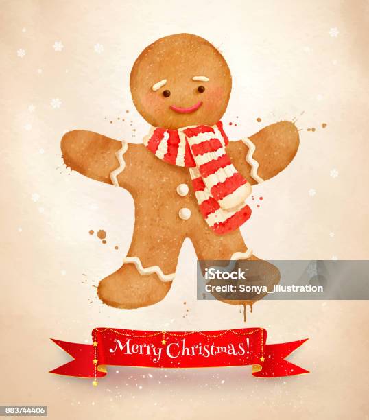 Kartu Pos Vintage Natal Dengan Pria Roti Jahe Ilustrasi Stok Unduh