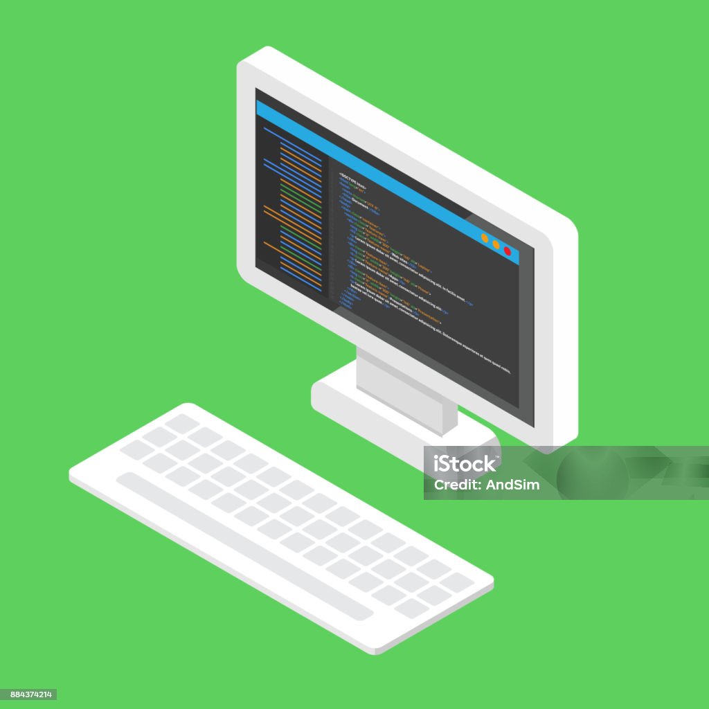 Html 코드 웹사이트입니다 데스크톱 코딩 프로그래밍 개념입니다 벡터 일러스트입니다 Php 프로그래밍 언어에 대한 스톡 벡터 아트 및 기타 이미지 Php 프로그래밍 언어