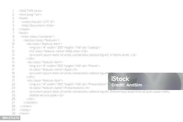 Html Code Website Coding Programming Concept Vector Illustration Stock