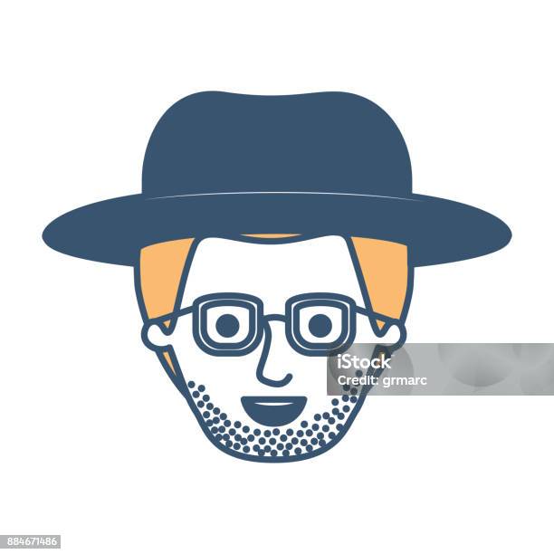 Male Face With Hat And Glasses And Short Hair And Stubble Beard In