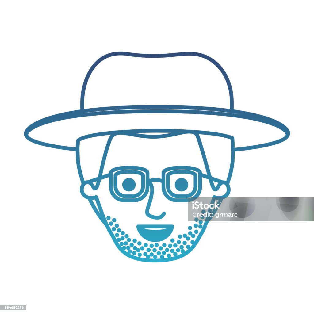 Male Face With Hat And Glasses And Short Hair And Stubble Beard In