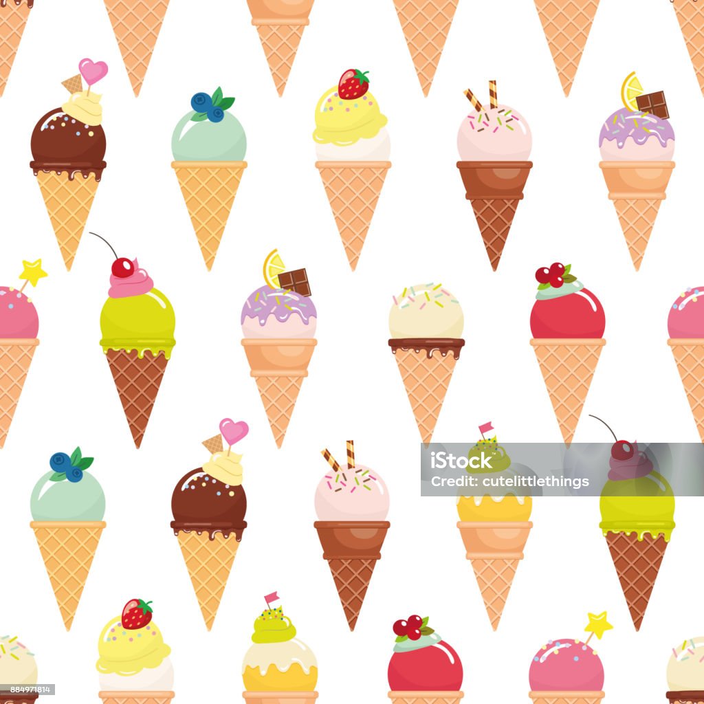Ice Cream Cone Seamless Pattern Background Realistic Bright And Pastel