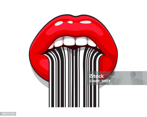 Barcode Strip Makeup Of Female Mouth With Tongue Stock Illustration
