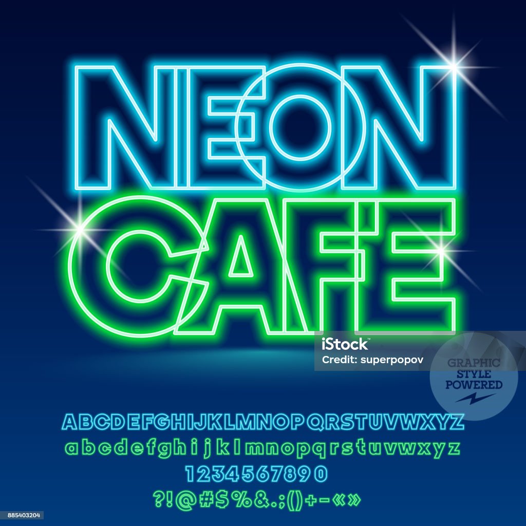 Kumpulan Huruf Alfabet Angka Dan Simbol Tanda Baca Yang Cerah Dari Neon