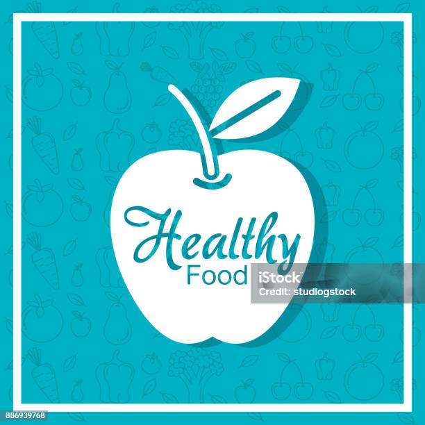 Poster Buah Segar Apel Dengan Pola Makanan Sehat Ilustrasi Stok Unduh