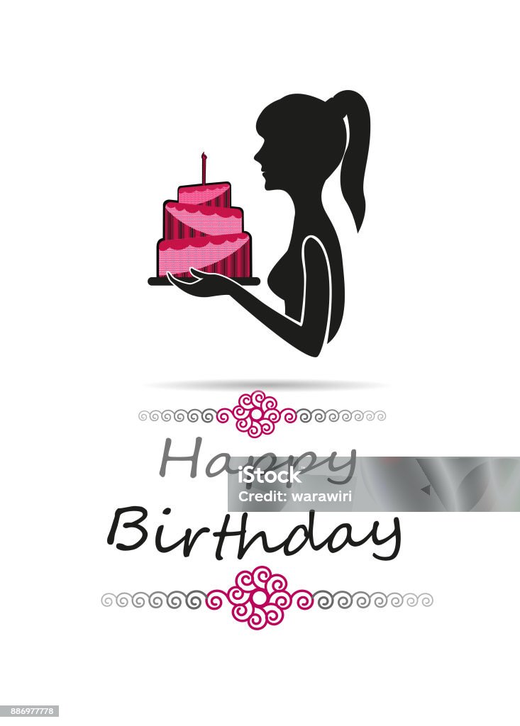 Siluet Wanita Membawa Kue Ulang Tahun Kartu Selamat Ulang Tahun