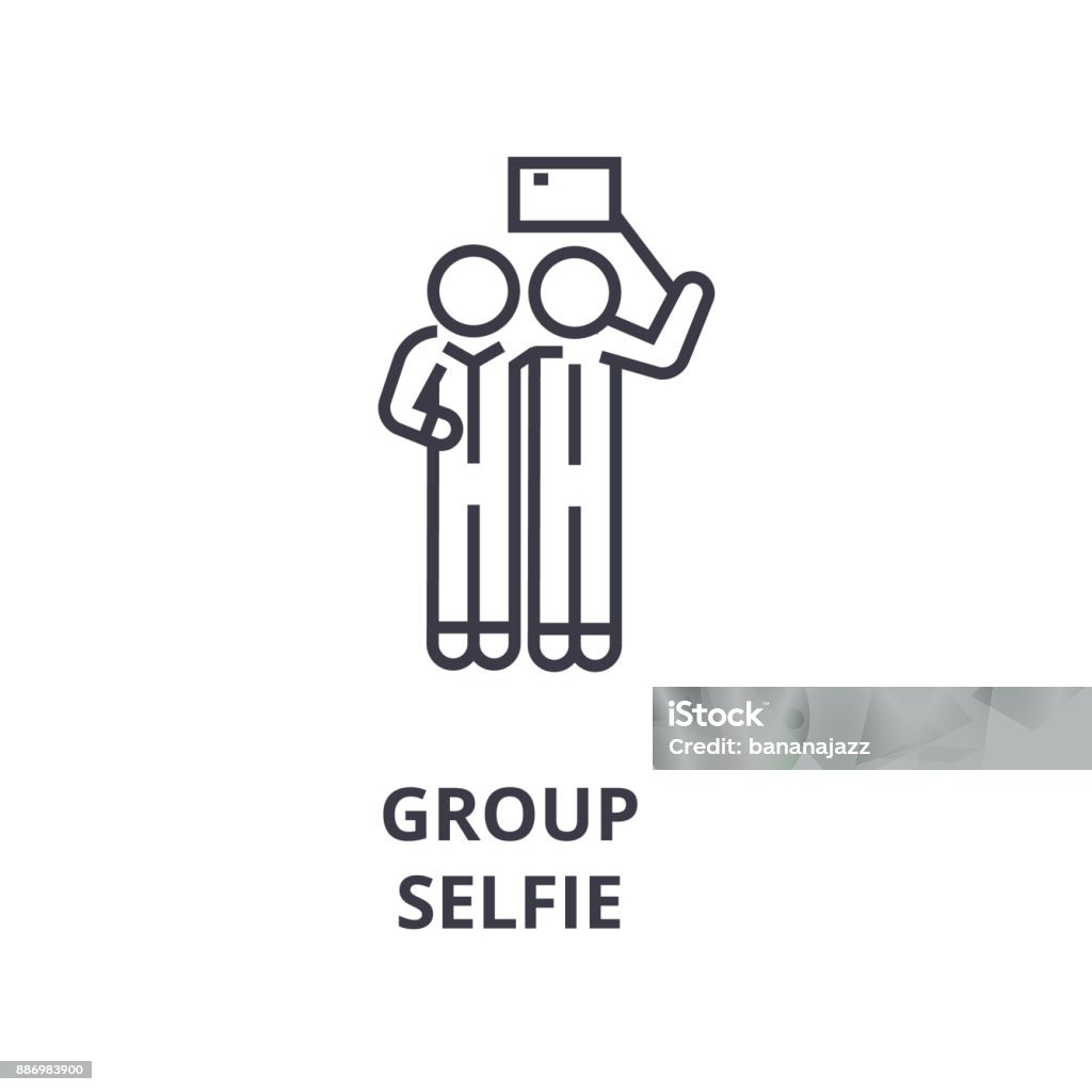 Ilustración De Grupo Selfie Línea Icono Signo De Contorno Símbolo