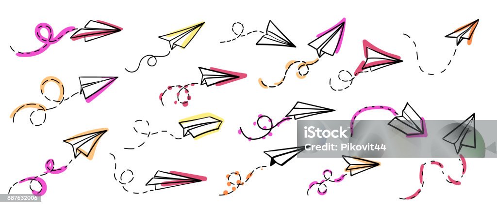 Avion En Papier Vector Voyage Symbole De La Route Ensemble
