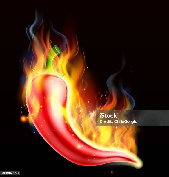 Red Hot Chilli Pepper On Fire Stock Illustration Download Image Now
