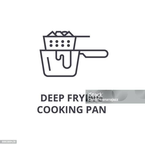 Cuisson Friture Profonde Pan Icône Ligne Contour Signe Symbole Linéaire