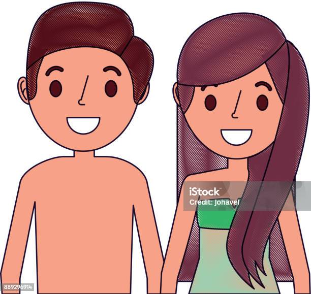 Young Couple Embracing Wearing Swimsuits Stock Illustration Download