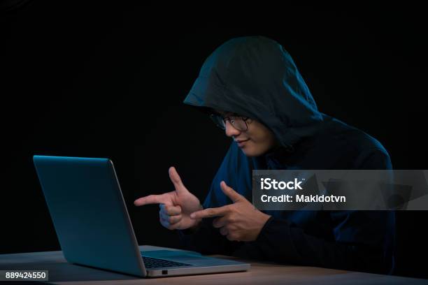 Asian Hacker Hacking Computer Network With Laptop In Dark Cyber ... Asian Hacker Hacking Computer Network With Laptop In Dark Cyber ...