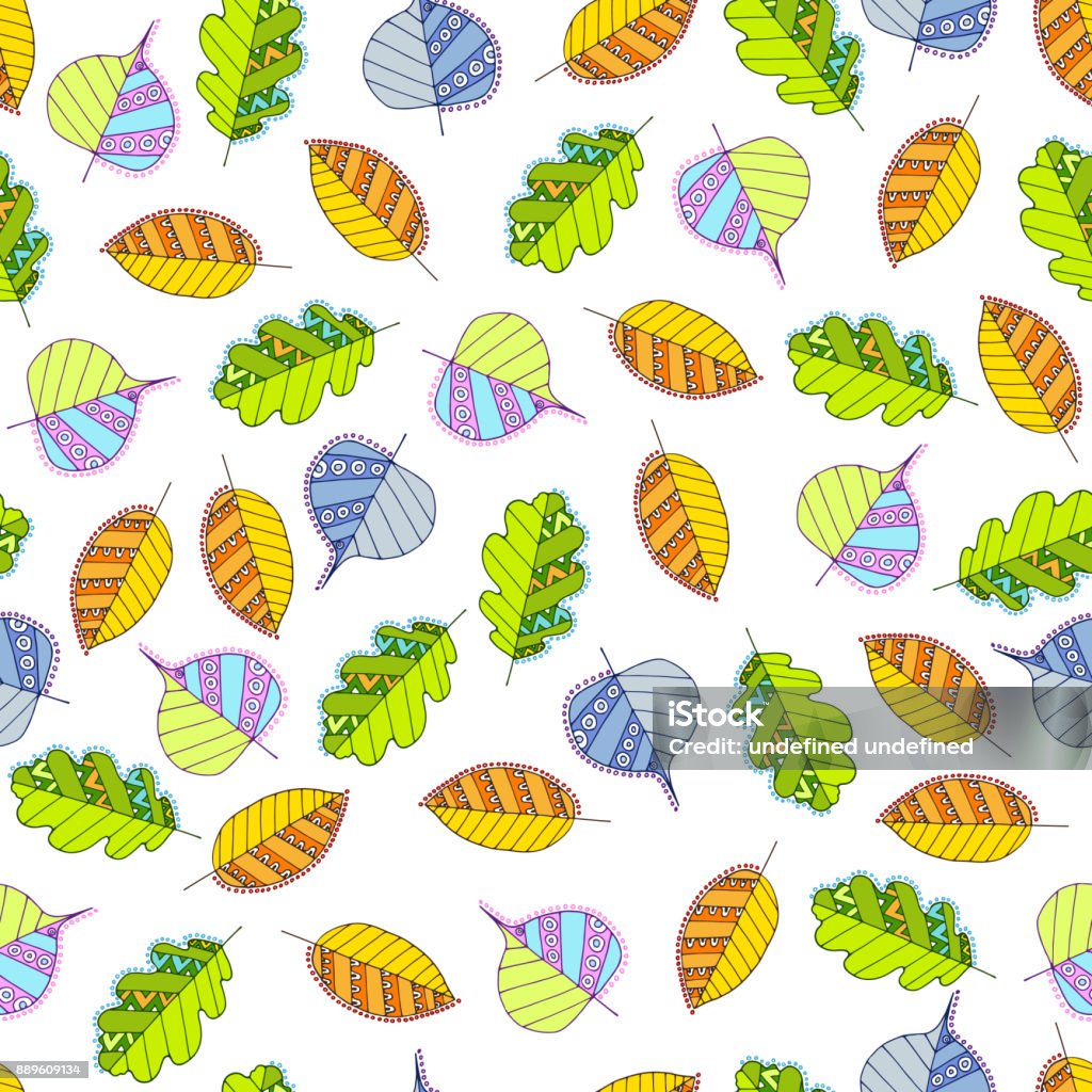 Hand Drawn Doodle Leaves Seamless Pattern Stock Illustration Download