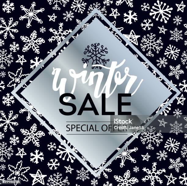 Winter Sale Doodle Banner Dengan Kepingan Salju Huruf Yang Digambar