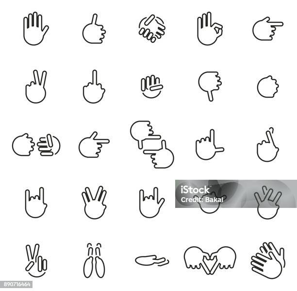 Ilustración De Señales De Mano O Mano Gestos Iconos Delgada Línea