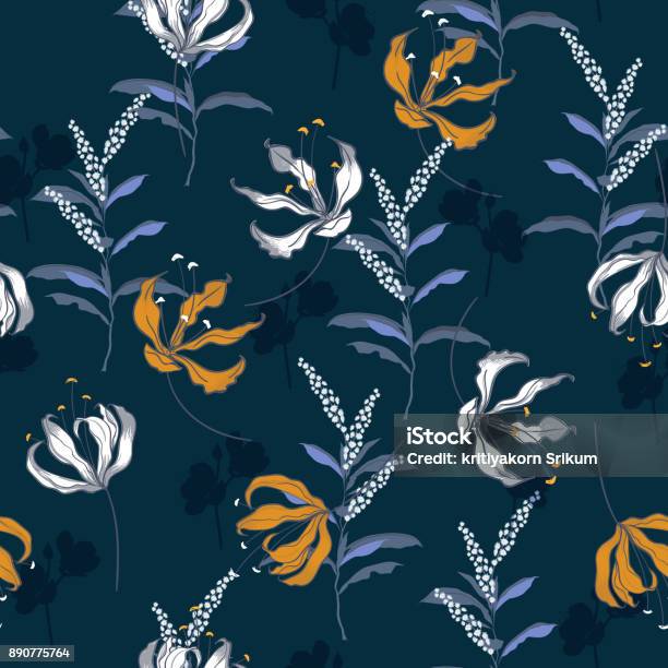 Pola Bunga Trendi Dalam Banyak Jenis Bunga Motif Botani Mekar Tersebar