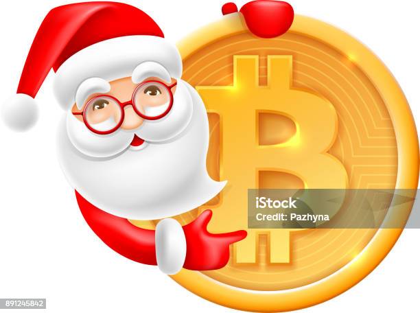 Bitcoin와 산타 클로스 비트코인에 대한 스톡 벡터 아트 및 기타 이미지 비트코인 크리스마스 새해 Istock