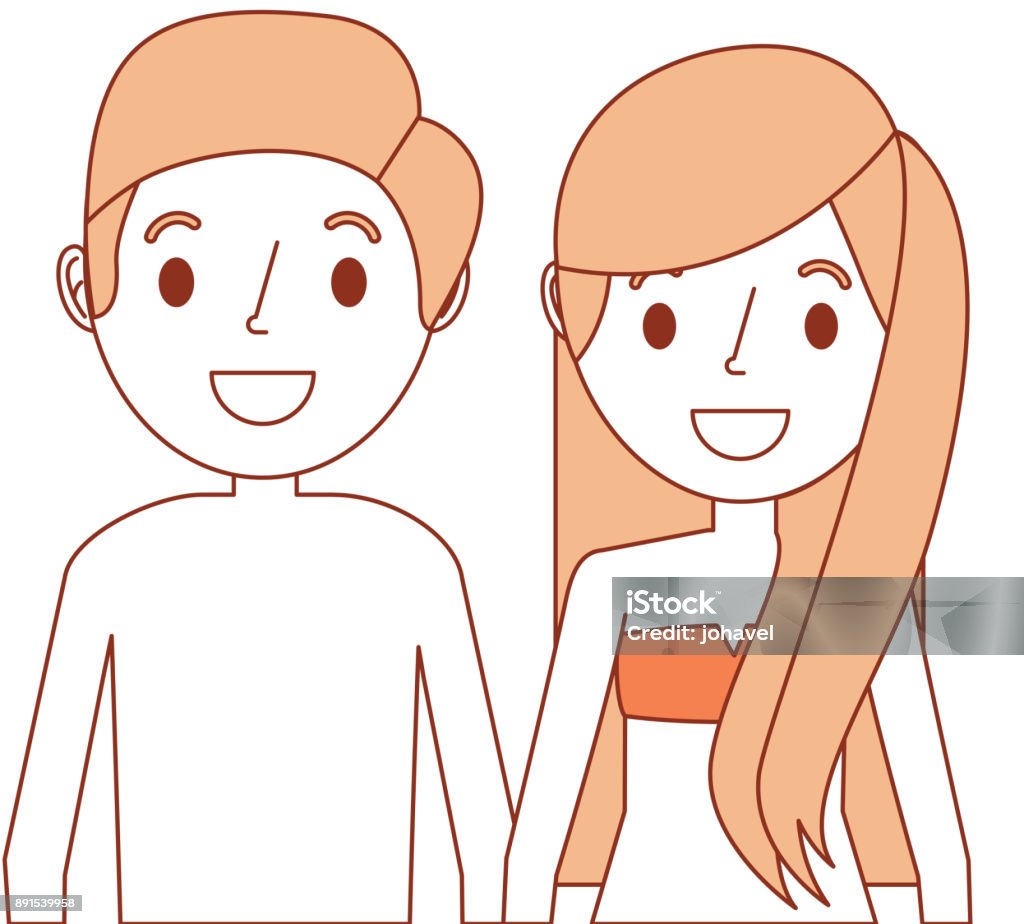 Young Couple Embracing Wearing Swimsuits Stock Illustration Download