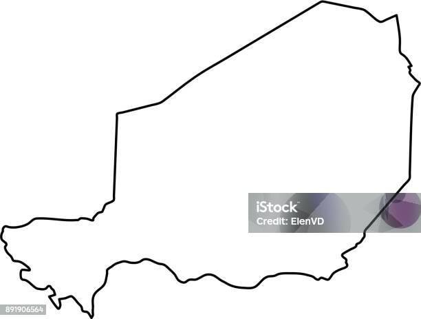 Carte Du Niger Des Courbes De Contour Noirs Sur Fond Blanc De