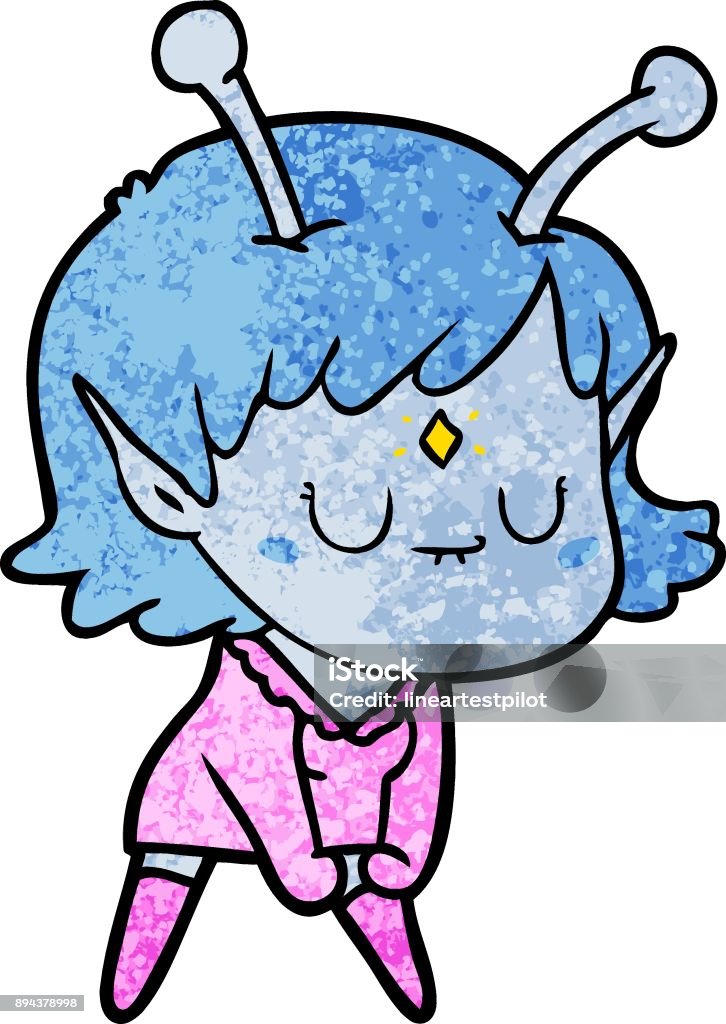 Cartoon Alien Girl Doing Muscle Pose Stock Illustration Download