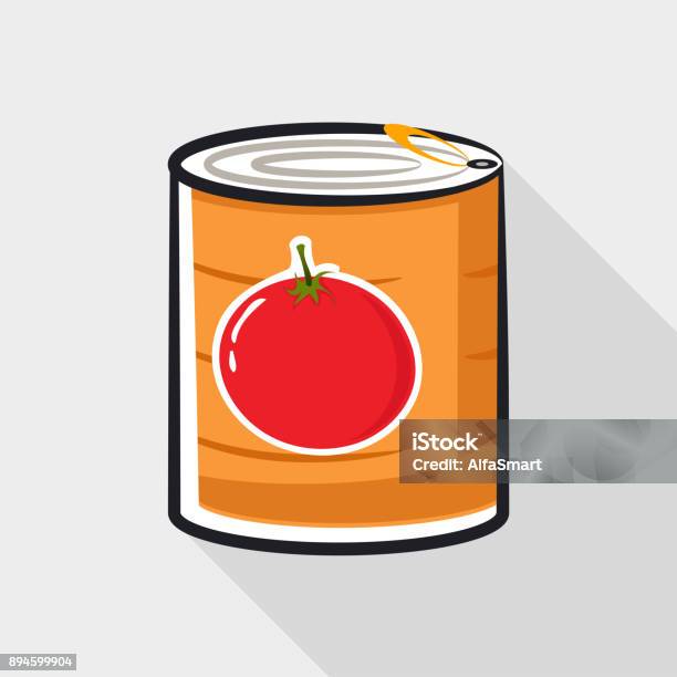 Ilustrasi Vektor Sup Tomat Kalengan Desain Datar Dengan Bayangan