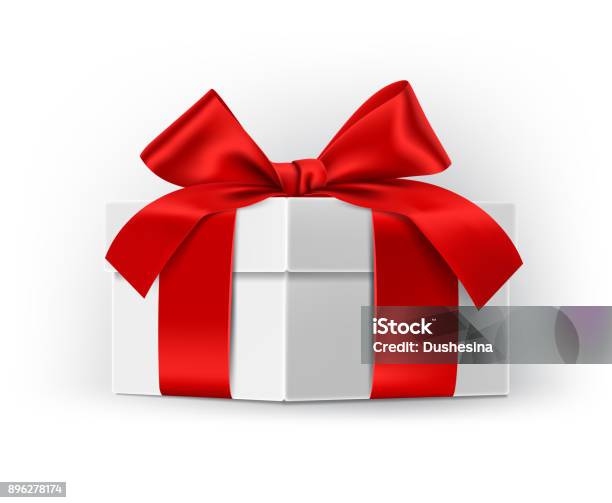 Kotak Hadiah Dengan Busur Merah Terisolasi Di Latar Belakang Putih