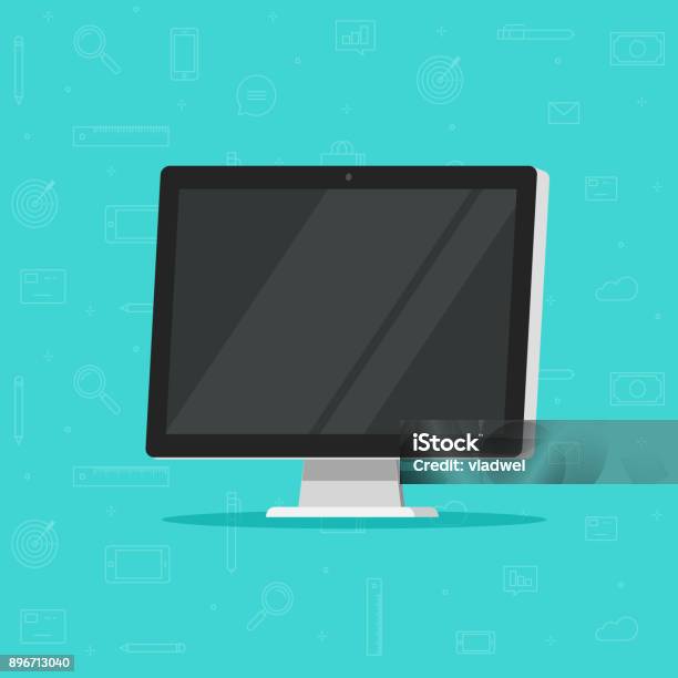 Ilustrasi Vektor Monitor Komputer Desain Kartun Datar Layar Lebar