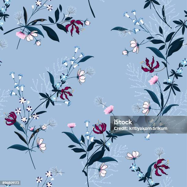 Pola Bunga Yang Indah Dalam Banyak Jenis Bunga Motif Botani Tersebar