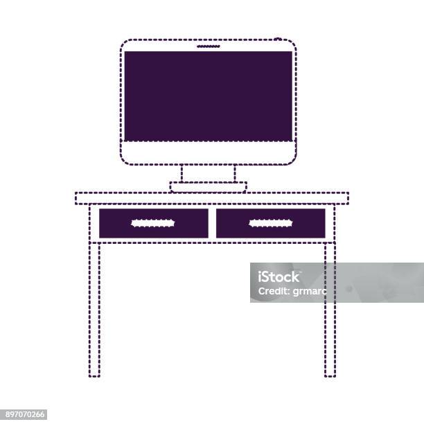 Meja Meja Dengan Laci Dan Komputer Desktop Di Atas Dalam Tampilan Depan