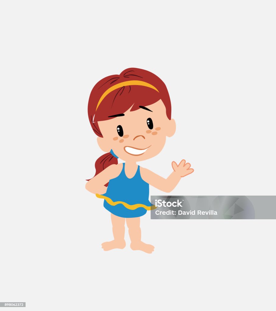 Jeune Fille Blanche Dans Un Maillot De Bain Montrant Quelque Chose Dans