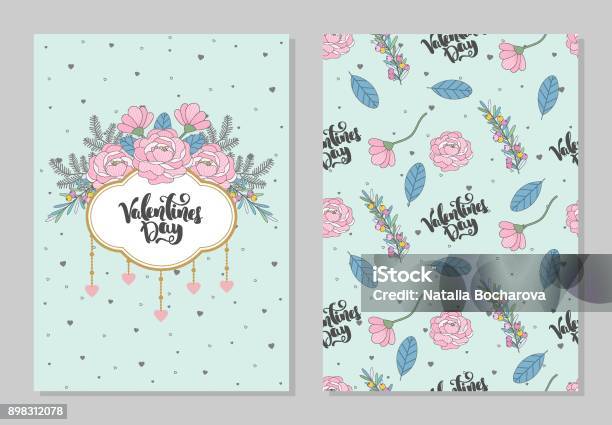 Set Kartu Ucapan Romantis Pada Hari Valentine Elemen Dan Teks Ilustrasi