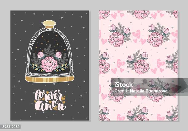 Set Kartu Ucapan Romantis Pada Hari Valentine Elemen Dan Teks Ilustrasi
