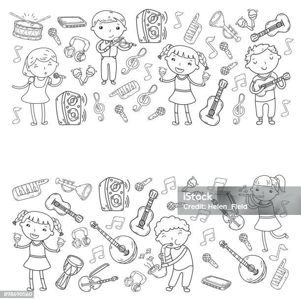 Musikschule Für Kindervektorillustration Kinder Singen Lieder Spielen ... Musikschule Für Kindervektorillustration Kinder Singen Lieder Spielen ...