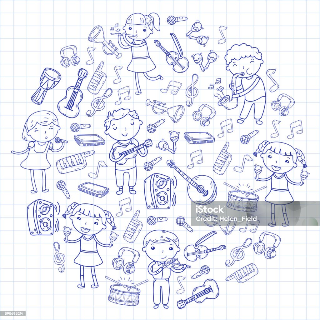 Musikschule Für Kindervektorillustration Kinder Singen Lieder Spielen ... Musikschule Für Kindervektorillustration Kinder Singen Lieder Spielen ...