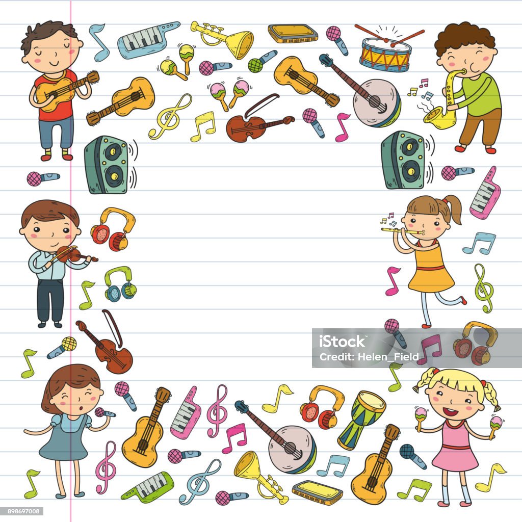 Musikschule Für Kindervektorillustration Kinder Singen Lieder Spielen ... Musikschule Für Kindervektorillustration Kinder Singen Lieder Spielen ...