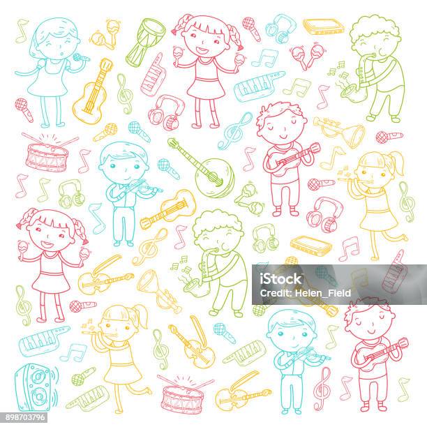 Musikschule Für Kindervektorillustration Kinder Singen Lieder Spielen ... Musikschule Für Kindervektorillustration Kinder Singen Lieder Spielen ...