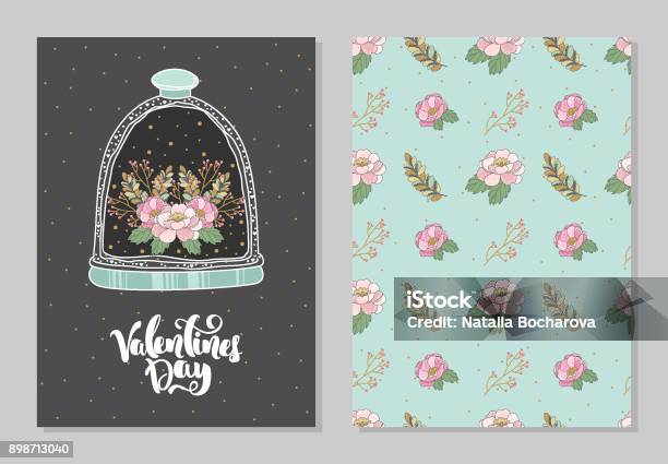 Set Kartu Ucapan Romantis Pada Hari Valentine Elemen Dan Teks Ilustrasi