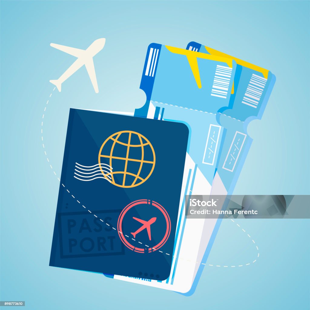 Foreign Passport Two Airplane Tickets Illustration Of A Flight To