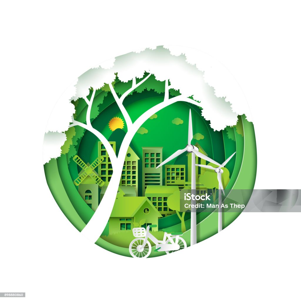 Ville Verte Pour La Conservation De Lenvironnement Vecteurs Libres De