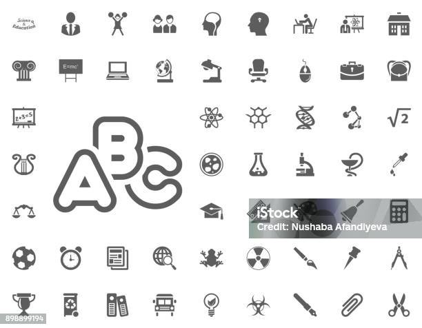 Abc Alphbet 아이콘입니다 과학 및 교육 벡터 아이콘 세트입니다 가위에 대한 스톡 벡터 아트 및 기타 이미지 가위