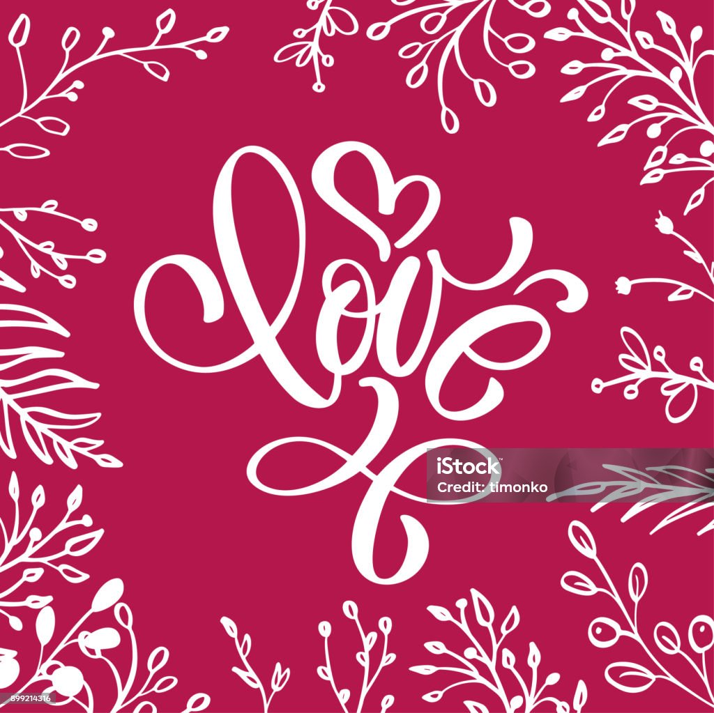 With Love Lettering Heart Shaped Hand Drawn Romantic Phrase Ink