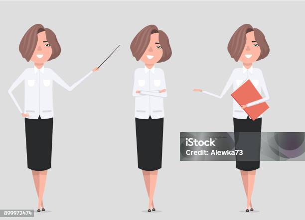 Satu Set Wanita Dalam Pakaian Bisnis Dalam Pose Yang Berbeda Ilustrasi