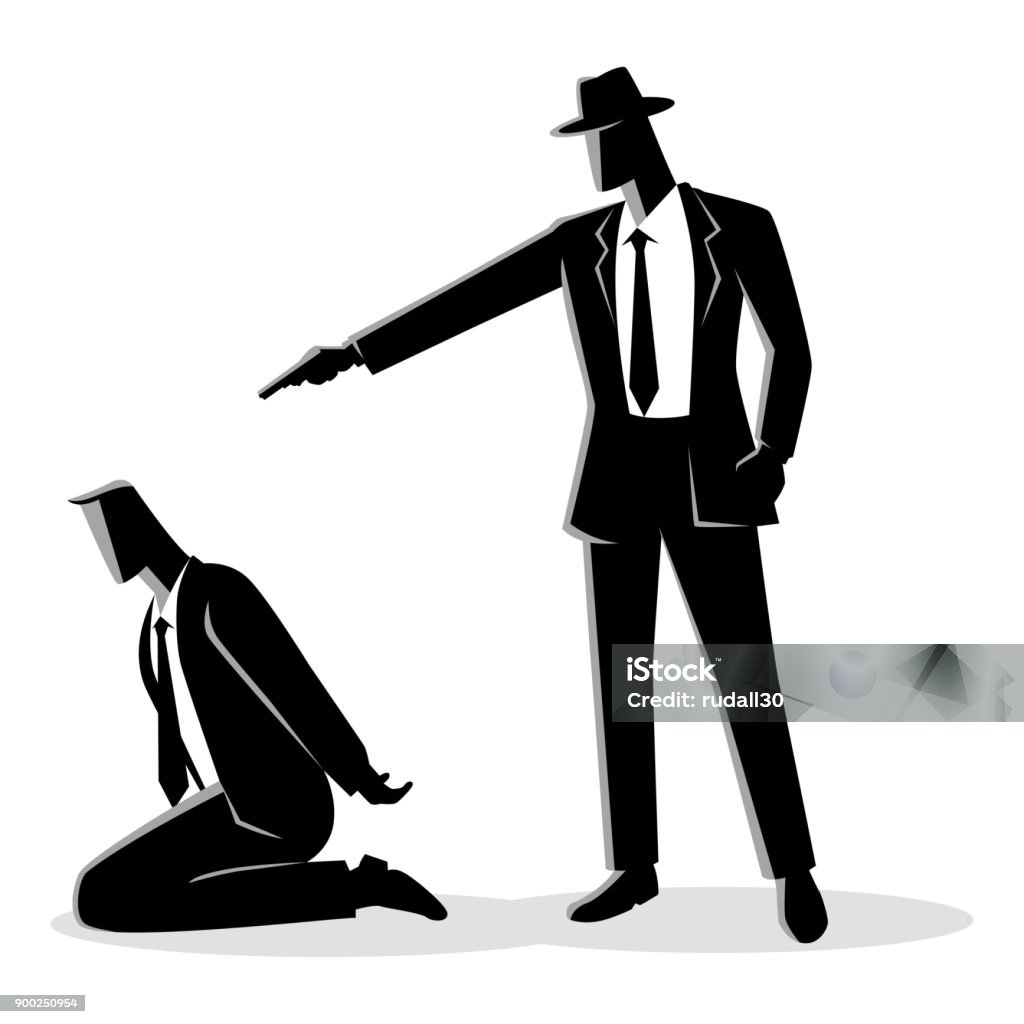Man Aiming A Gun To The Kneeling Mans Head Stock Illustration